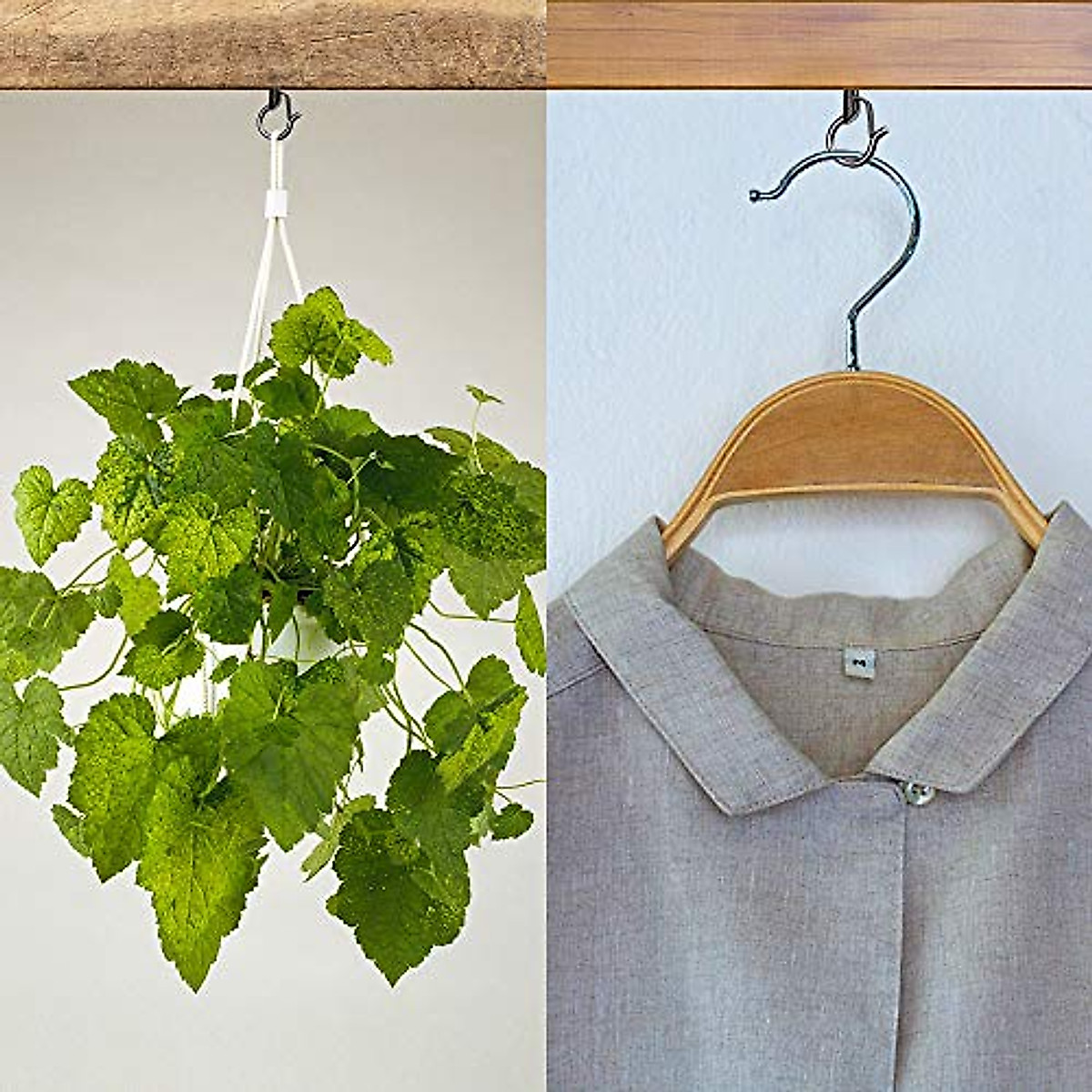 BeneLabel 20-Pack Screw in Hooks for Hanging Plants, String Lights & More - Black Wood Hooks with Safety Buckle Design - Rust Proof & Weather Proof - 40 lbs Capacity