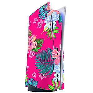 ITS A Skin Skins Compatible with Sony Playstation 5 Console Disc Edition - Protective Decal Overlay Stickers wrap Cover - Pink Neon Hibiscus Flowers