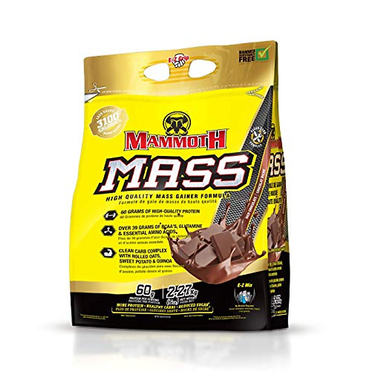 MAMMOTH MASS: Weight Gainer, High Calorie Protein Powder Workout Smoothie Shake, Meal Replacement, Low Sugar, Whey Isolate Concentrate, Casein Protein Blend, Weight Training, High Protein (Chocolate, 5lb)