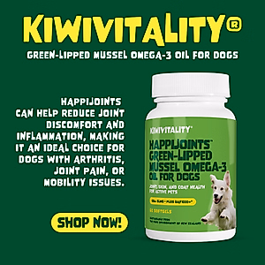 KiwiVitality HappiJoints Green-Lipped Mussel Omega-3 Oil for Dogs (60 Softgels)