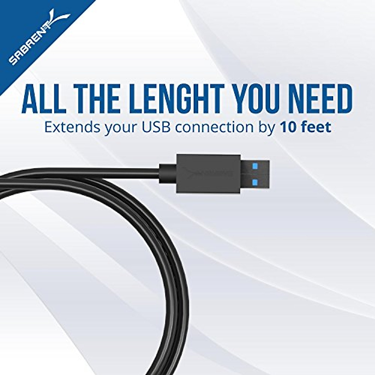 SABRENT USB 3.0 Extension Cable 22AWG A Male to A Female [Black] 10 Feet for Data Transfer/Charging (CB-3010)