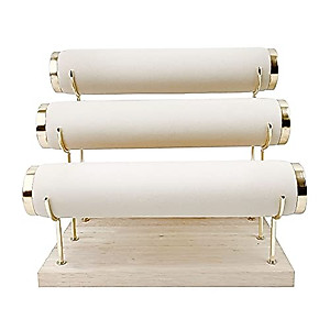 Aqerimit Detachable Bracelet Holder, Three Tier Racks Jewelry Display Stand, Stylish Velvet Wrist Watch Organizer, Beige