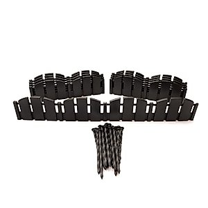 EasyFlex No-Dig Landscape Edging with Anchoring Spikes, 4.5 in. Tall Decorative Adirondack Wood-Look Fence Garden Border, 15 Foot Kit, Black