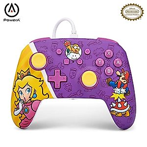 PowerA Enhanced Nintendo Switch Wired Controller - Princess Peach Battle, Mario, Gamepad, game controller, Mappable Advanced Gaming Buttons, 10ft Cable, 3.5mm headphone jack, Wired Pro Controller for Switch, Officially Licensed by Nintendo