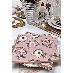 Besalily Pinkish Flowery Paper Napkins Disposable Decorative Fancy Napkins Paper for Wedding Valentine Anniversary Bridal Shower Guest (20-Count/33x33cm/3-Ply)
