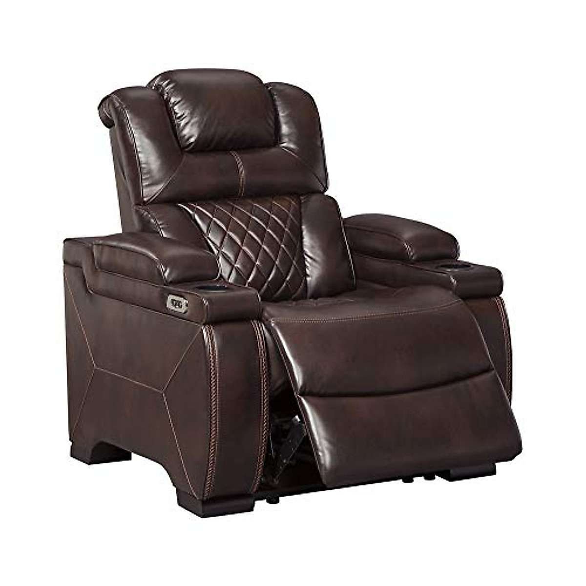 Signature Design by Ashley Warnerton Faux Leather Power Recliner with Adjustable Headrest, Brown