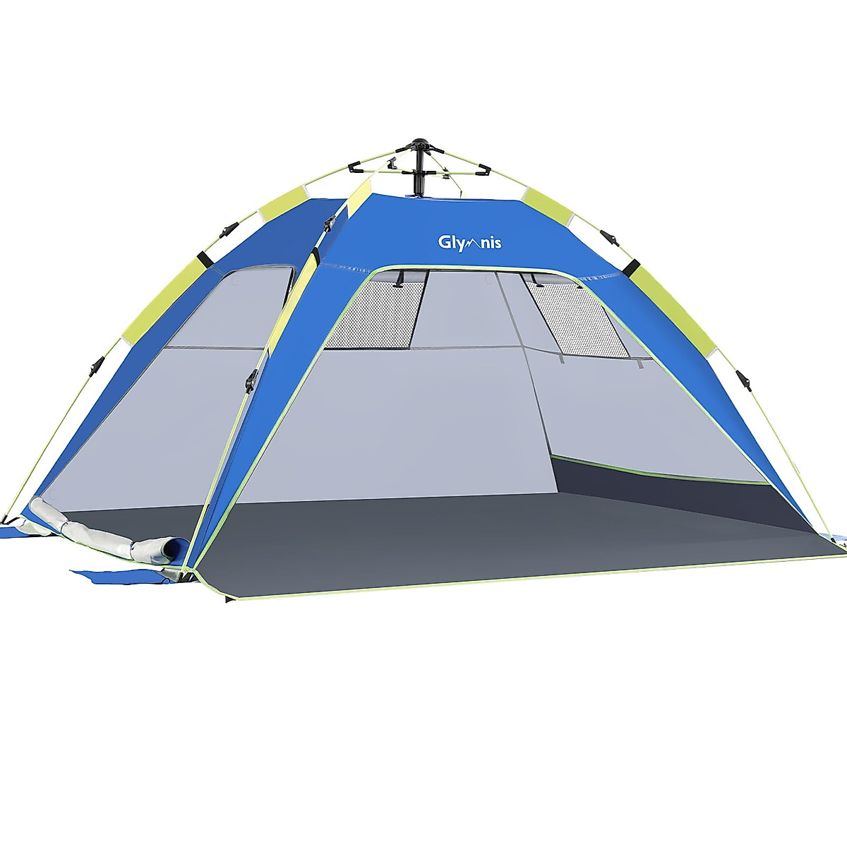 Glymnis Pop Up Beach Tent Sun Shade Shelter for 4 Person with UPF 50+ Easy Setup, 3 Ventilation Windows, Extended Floor Family Instant Beach Tent