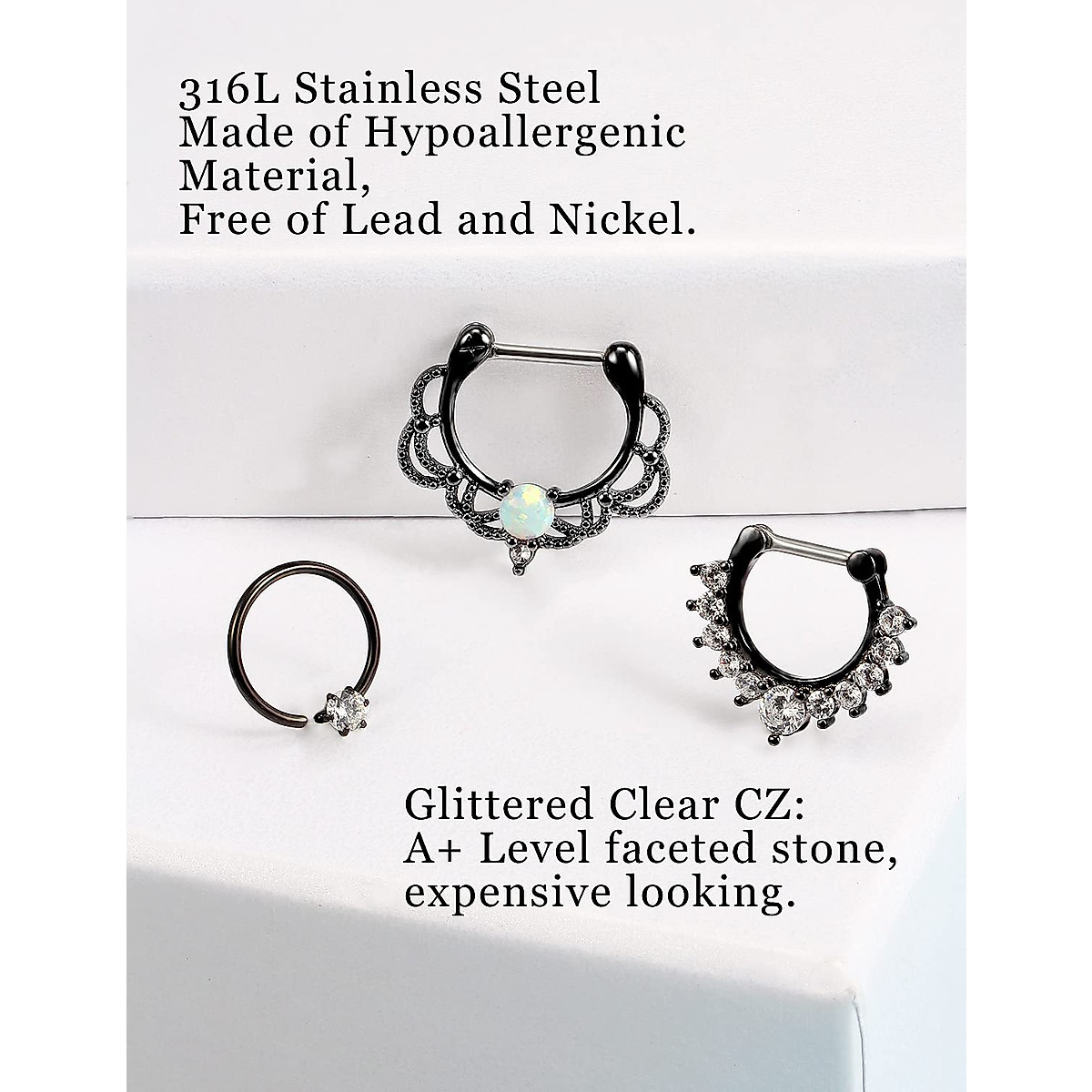 Ylqjksk Surgical Steel septum jewelry 16G helix piercing jewelry daith piercing jewelry smiley piercing jewelry rook piercing jewelry tragus piercing jewelry For Women Men Retainer，Black Tone