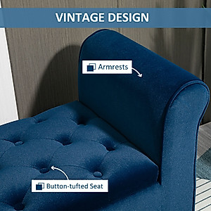 HOMCOM Button-Tufted Storage Ottoman Bench, Upholstered Bench with Rolled Armrests for Living Room or Hallway, Blue