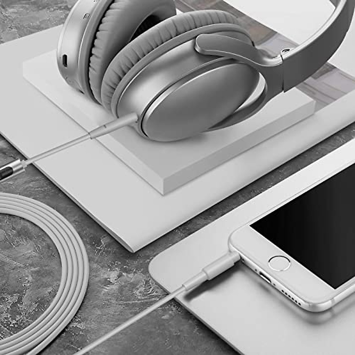 GEEKRIA Audio Cable with Mic Compatible with Bose QuietComfort SE, QC SE, QCSE, QC45, QC35 II, QC25, 700, SoundLink II Cable, 2.5mm Replacement Stereo Cord with Inline Microphone (4 ft / 1.2 m)