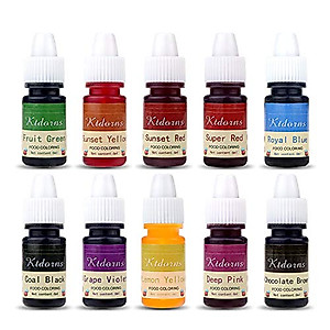 Food Coloring - Yellow,Blue,Green,Violet 10 Color cake food coloring liquid Variety Kit for Baking, Decorating,Fondant and Cooking, Slime Making Supplies Kit - .25 fl. oz. (6ml) Bottles