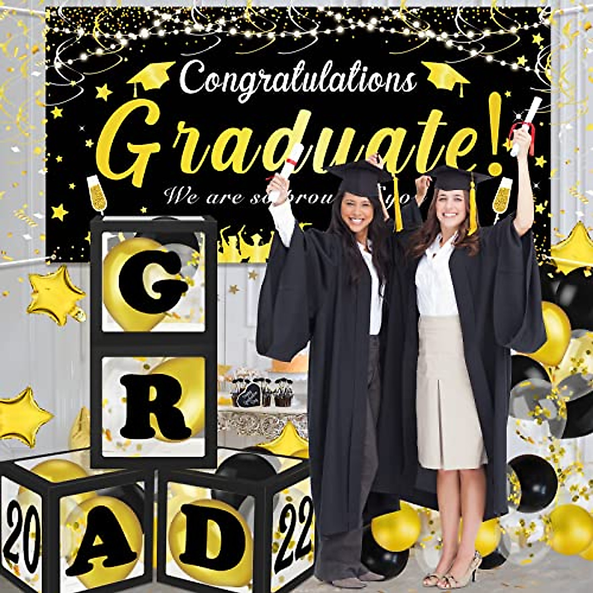 KMUYSL 2022 Graduation Party Decorations, Graduation Balloon Boxes & 2022 Graduation Banners Set with Grad Balloons, Grad Hanging Spiral, Graduation Decorations Supplies for Indoor Outdoor Decor