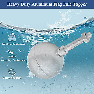 NQ Flag Pole Ball Topper Ornament - Flagpole Top Replacement, Aluminum Anodized Finish - 1/2"-13UNC Threading Fit Most USA Flag Pole,Truck & Solar Light (3", Silver)