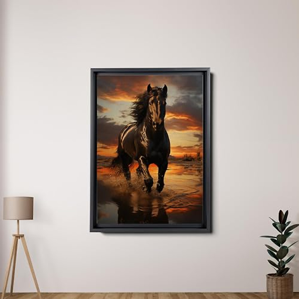 Majestic Black Stallion Galloping In The Clouds, Black Horse On Salt Flats, Canvas Print, Black Horse Print, Black Horse Wall Art, Canvas, Home Decor
