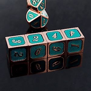 PJOY Copper Teal 11PCS Metal DND Dice Set Extra D6 D20 Dice for Dungeons and Dragons 5E Gifts