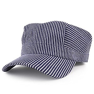 Armycrew Denim Blue Stripe Train Engineer Conductor Cap Fits Infant to Adult 3XL - Blue - 57CM