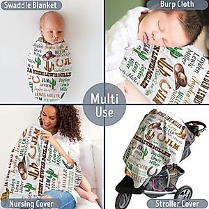 Initials Name Baby Western Blankets, Cowboy Baby Blankets, Personalized Cactus Baby Blankets for Boys Girls, Baby Boy Stuff, Custom Baby Blankets Name Fleece Blankets for Infant Newborn Son Daughter