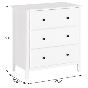 Hasuit White Dresser for Bedroom, 27.5''W Dresser with 3 Drawers, Modern Chest of Drawers, Large Capacity Solid Wood Dresser, Storage Cabinet for Bedroom, Hallway (Modern White)