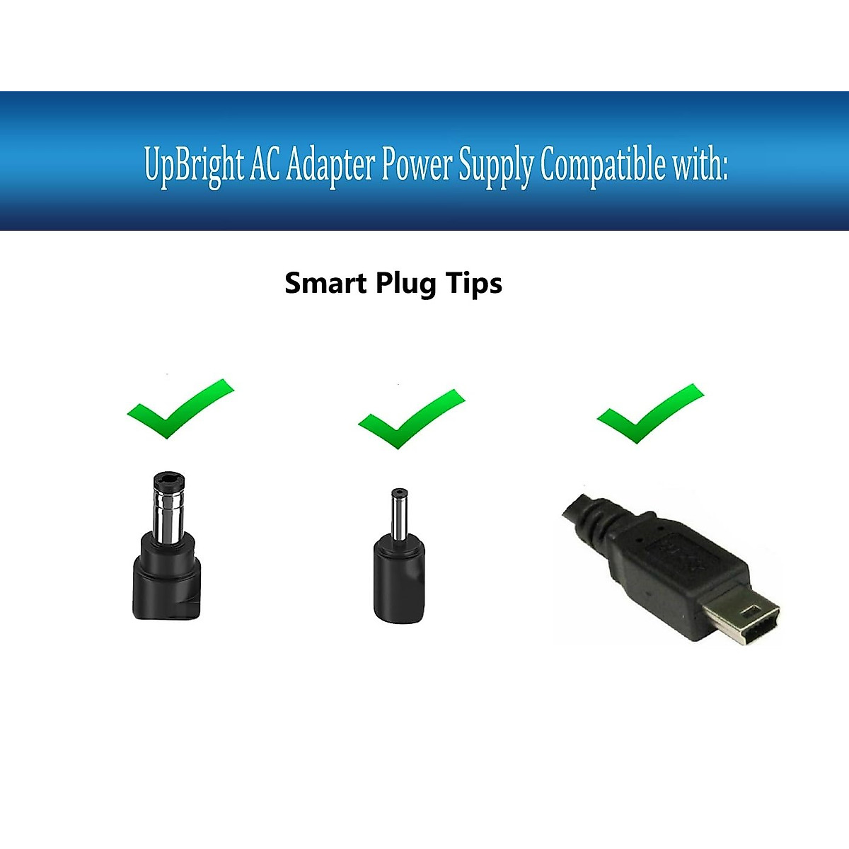 UpBright 5V Smart Plug Tip AC/DC Adapter Compatible with GlobTek GTM41076-0605 GTM410760605 P/N WR9QA1200CCP-N-MED WR9QA1200C3P-N-MED WR9QA1200CCPNMED WR9QA1200C3PNMED 5VDC 1.2A Power Supply Charger