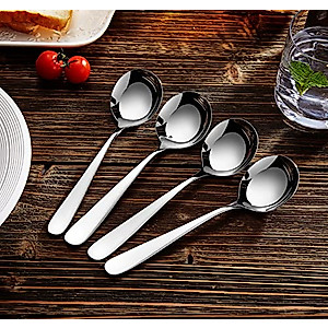 KEAWELL Premium 4-Piece 7" Louise Soup Spoons, 18/10 Stainless Steel, Dishwasher Safe