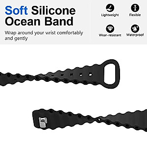 Astorgos Ocean Silicone Band Compatible with Apple Watch Band Ultra2 Ultra 49mm 45mm 44mm 42mm iWatch Series 9 8 7 SE2 SE 6 5 4 3 2 1,Adjustable Band Breathable Replacement Strap for Women Men,Black