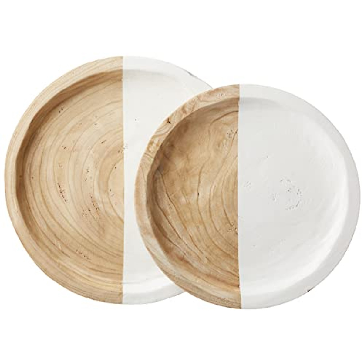 Mud Pie Paulownia Round Tray Set, small 14" dia | large 16" dia, White