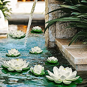 16Pcs Artificial Floating Pool Flowers, Ivory White Plastic Lotus Flower with Water Lily Pads, Pond Pool Lotus Ornaments for Patio Garden Aquarium Home Party Wedding Decor
