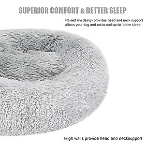 Calming Dog Bed Cat Bed, Washable Round Dog Bed - 23/30/36 inches Anti-Slip Faux Fur Donut Cuddler Cat Bed for Small Medium Large Dogs - Fits up to 25/45/100 lbs - Waterproof Bottom