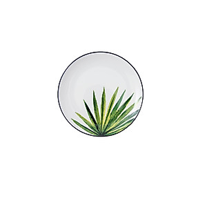 YUYHQCBT 8 Inch Set of 4 Assorted Designs, Porcelain Plates With Plants Patterns,Ceramic Dinnerware Plates, Dishware With Black Rim for Sandwiches Salad Pasta, Microwave Oven Dishwasher Safe