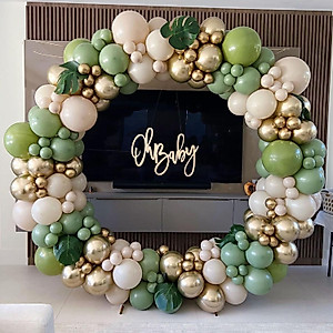 VitaCraft Sage Green Balloon Garland Arch Kit - 143Pcs Retro Green White Sand and Gold Metallic Chrome Latex Balloons Set for Oh Baby Shower Jungle Safari Party Baptism Wedding Birthday Decorations