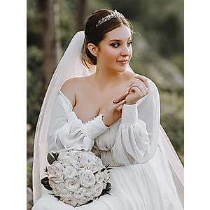 SWEETV Rhineshtone Wedding Tiara for Bride & Flower Girls - Princess Tiara Headband Bridal Crown, Bridal Hair Accessories for Women, Silver+Clear