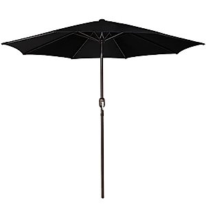 Blissun 9' Outdoor Patio Umbrella, Outdoor Table Umbrella, Yard Umbrella, Market Umbrella with 8 Sturdy Ribs, Push Button Tilt and Crank (Black)
