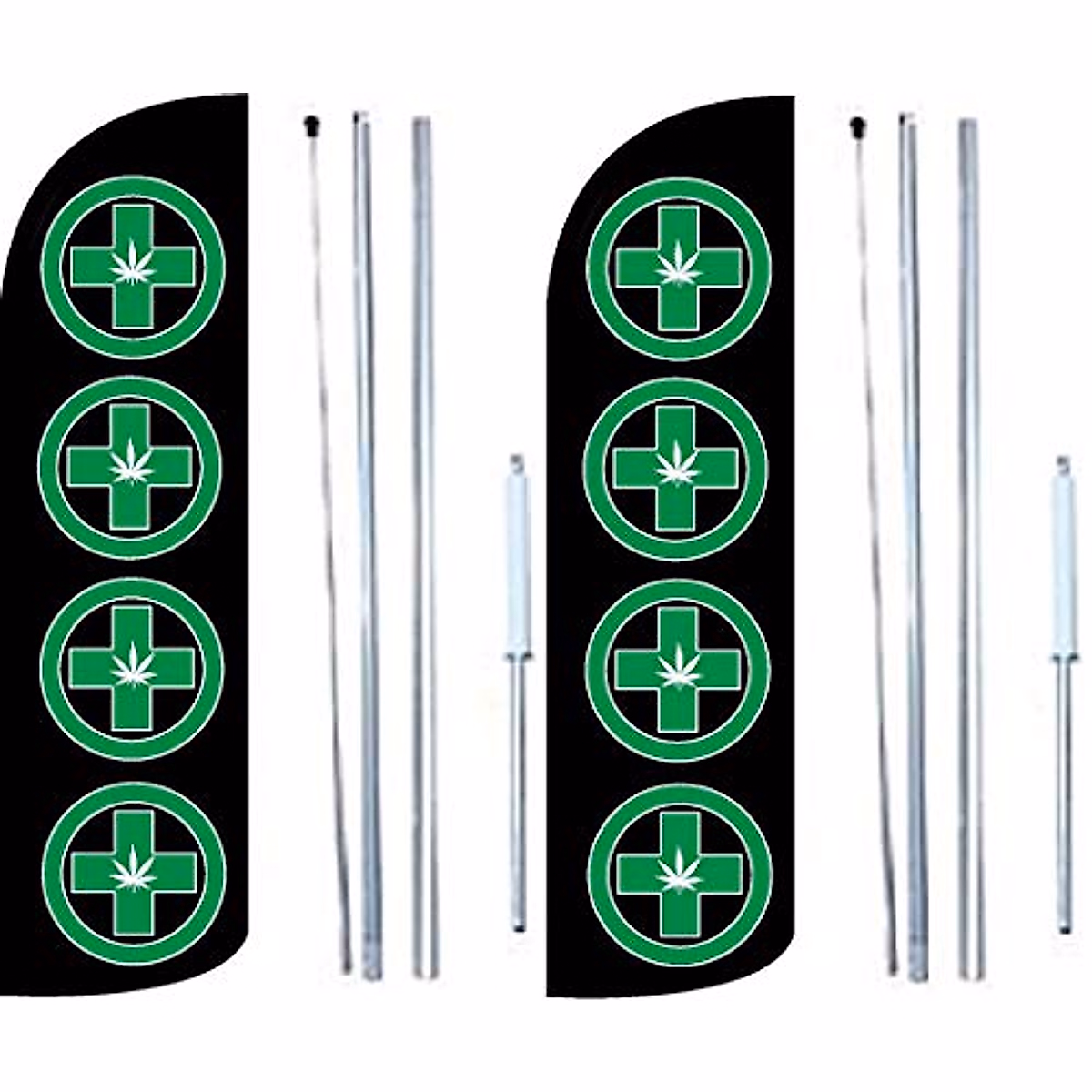 Dispensary King Windless Flag Sign With Complete Hybrid Pole set - Pack of 2