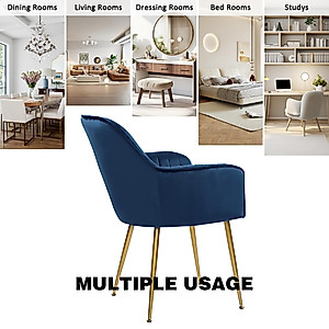 thksbought Set of 2 Velvet Dinning Chairs, Upholstered Accent Chairs with Gold Plating Legs for Living Room Chairs(Blue)