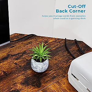 GreenForest L Shaped Computer Desk with Monitor Stand 66 inch Large Corner Computer Desk with Storage Shelves for Home Office Pc Workstation Writing Desk,Brown