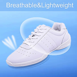 yamerbo Cheer Shoes for Youth Girls, White Varsity Cheerleading Shoes for Women, Breathable and Lightweight Dance Athletic Flats, Women Competition Training Tennis Sneaker Shoes -White 1