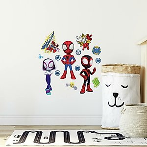 RoomMates RMK4925SCS Spidey and His Amazing Friends Peel and Stick Wall Decals, red, Yellow, Blue, Green, Orange, Purple