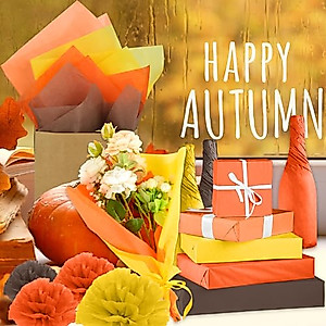 NEBURORA 108 Sheets Autumn Gift Wrap Paper Orange Brown Yellow Tissue Paper Fall Tissue Bulk for Thanksgiving Day Birthday Holiday Presents Packaging and Fall Theme Party Decoration