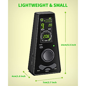 Electronic Digital Metronome with Timer for Guitar, Piano, Violin, Ukulele Practice, Advanced Universal Metronome with Tempo Knob, Vocal Counts, Type C and Timing