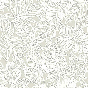 RoomMates RMK11435WP Beige Batik Tropical Leaf Peel and Stick Wallpaper, Roll