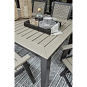 Signature Design by Ashley Mount Valley Contemporary Outdoor Dining Table with Umbrella Option, Light Gray & Black