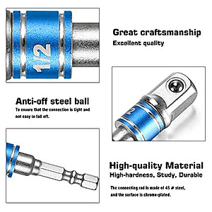 Impact Grade Socket Adapter/Extension Set Turns Power Drill Into High Speed Nut Driver,1/4-Inch Hex Shank to Drive for Adapters to Use with Drill Chucks, Sizes 1/4" 3/8" 1/2", Cr-V, 3-Piece