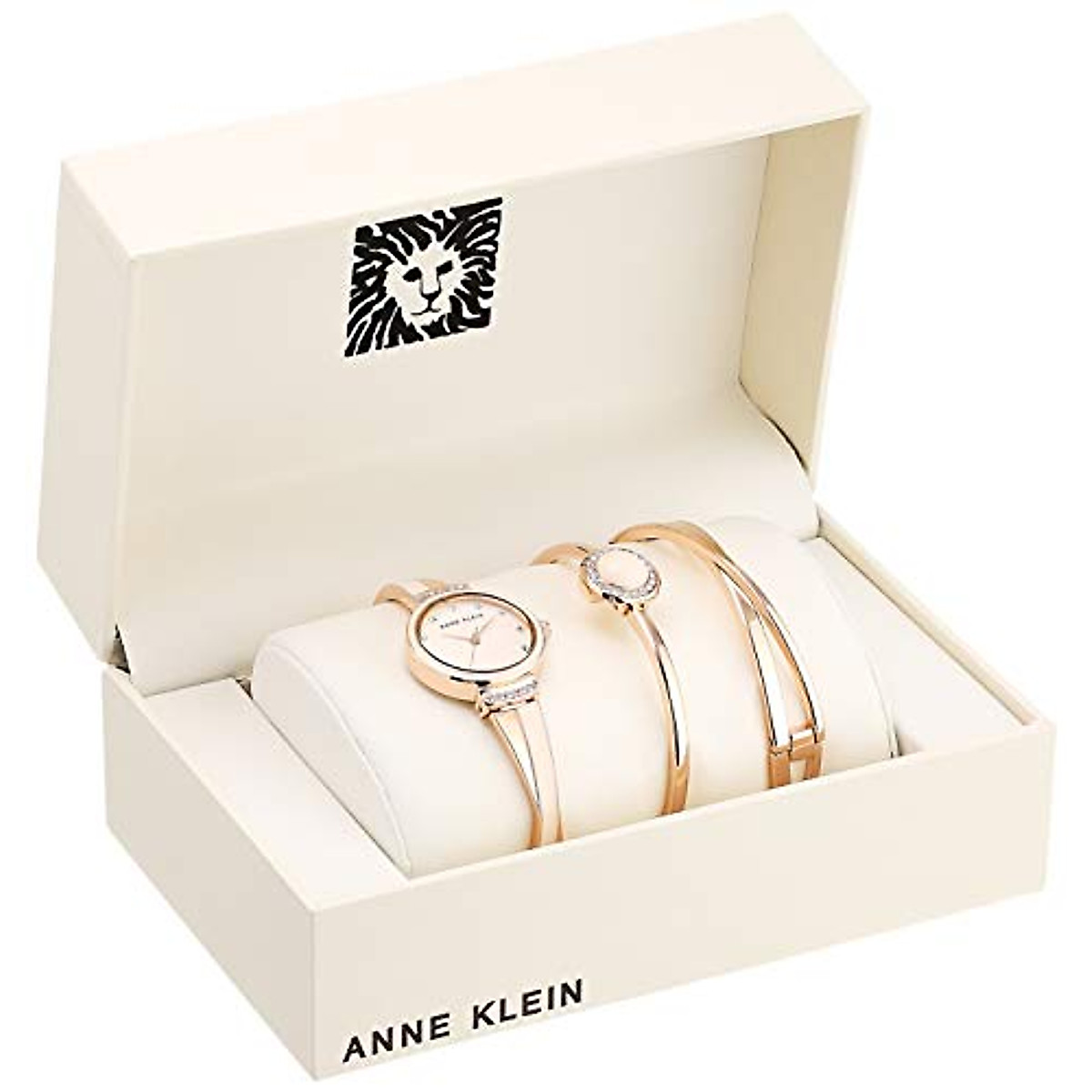 Anne Klein Women's AK/3292LPST Premium Crystal Accented Rose Gold-Tone and Blush Pink Watch and Bangle Set