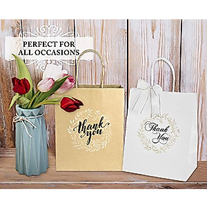 VHOB Artenkraft Medium Thank You Gift Bags Bulk with Handles 50pcs- Premium Brown Kraft Paper Bags for Wedding Birthday Graduation Party Favors Baby Shower Retail Merchandise 8x4.75x10 Inches (Brown)