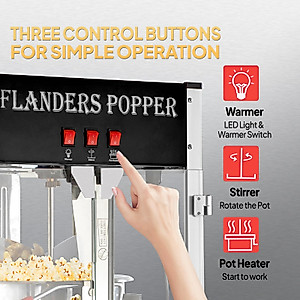 ROVSUN Commercial Popcorn Machine Movie Theater Style with 16 Ounce Kettle, Countertop Popcorn Maker Machine w/Stainless Steel Scoop, Oil Spoon & 3 Popcorn Cups (Black)