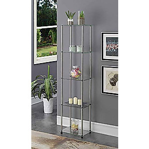Convenience Concepts Designs2Go Classic Glass Shelves 15.75" - 5-Tier Glass Tower Room Décor, Modern Shelves for Storage and Display in Living Room, Bathroom, Bedroom, Office, Glass