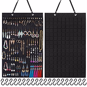 Caffox Hanging Earring Holder, Large Earring Organizer with 20Pcs Extra Hooks for Earrings, Necklaces, Bracelets, Jewelry and Sunglasses, Wall Earring Display for Home, Holds Up To 300 Pairs
