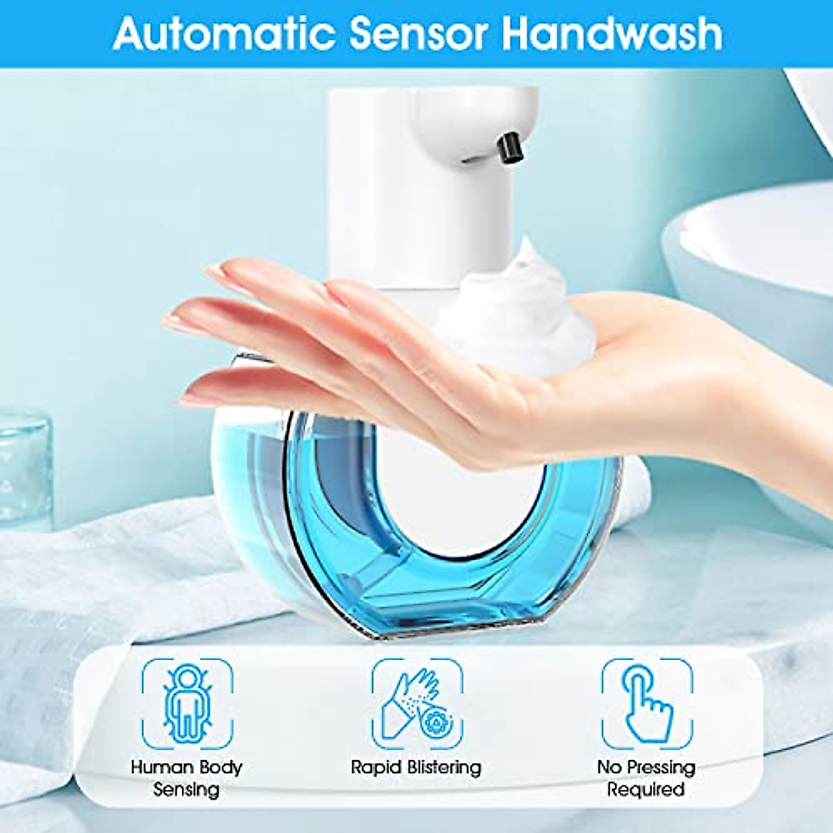 Automatic Foaming Soap Dispenser by OTLS, 4 Level Adjustable Foaming Hand Soap Dispenser, 420ml Automatic Soap Dispenser Touchless, USB-C Port, 2 Hooks for Wall Mount