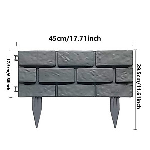 4 Pcs Garden Border Edgings Grey Stone Brick Effect Lawn Edging Plastic Plant Fence for Flower Bed Grass Bordering Garden Decorations Outdoor Wall Art