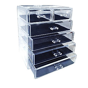 Sodynee Cosmetics Makeup and Jewelry Storage Organizer Case Display Boxes, 4 Large and 2 Small Drawers